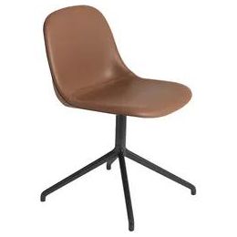 muuto Fiber Side Chair, swivel base with return, easy leder cognac / schwarz