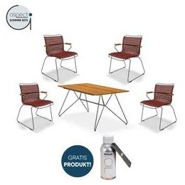 Houe Set aus SKETCH Dining Table 160cm und 4x Click Dining Chair mit Bambusarmlehnen Paprika
