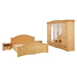 Schlafzimmer-Set OTTO HOME "Konrad", komplettes Schlafzimmer mit gro&szlig;em Schrank", beige (gelaugt, ge&ouml;lt), Schlafzimmerm&ouml;bel-Sets, klassischer Landhausstil, Metallgriffe, Massivholz (Kiefer)