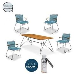 Houe Set aus SKETCH Dining Table 220cm und 4x Click Dining Chair mit Bambusarmlehnen Petrol