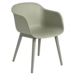 muuto Fiber Armchair, wood base, dusty green / dusty green