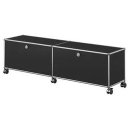 USM Haller TV-/Hi-Fi-M&ouml;bel auf Rollen und mit 2 Klappt&uuml;ren Graphitschwarz