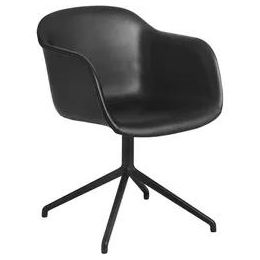 muuto Fiber Armchair, swivel base, refine leder schwarz / schwarz