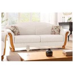 3-Sitzer Home Affaire "Milano, bequemes Sofa mit geschwungenen Armlehnen, Landhaus-Stil", beige (sand), B:190cm H:83cm T:81cm, Chenille (70% Polyacryl, 30% Polyester);Chenille (70% Polyacryl, 30% Polyester) auf Korpus und Zierkissen, Sitz und R&uuml;cken im Blumenmuster &raquo;Paradise&laquo; (100% Polyester), Sofas
