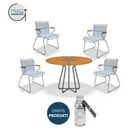 Houe Set aus CIRCLE Dining Table &Oslash;110 und 4x CLICK Dining Chair mit Bambusarmlehen Dusty light blue