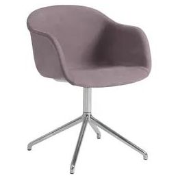 muuto Fiber Armchair, swivel base, allure leder lavender / polished aluminium