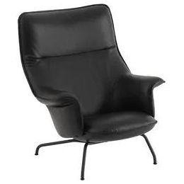 muuto Doze Lounge Chair high back, tube base, refine leder schwarz / schwarz