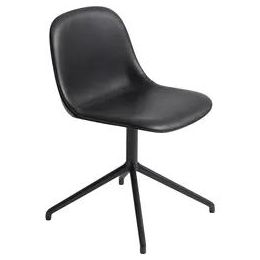 muuto Fiber Side Chair, swivel base, refine leder schwarz / schwarz