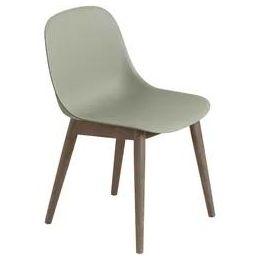 muuto Fiber Side Chair, wood base, dusty green / dunkelbraun gebeizt