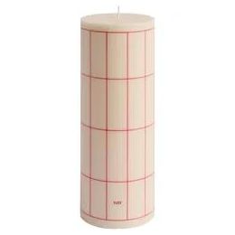 Hay Stumpenkerze Column Candle Large Off-white with red grid check