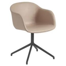 muuto Fiber Armchair, swivel base with return, refine leder beige / schwarz