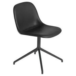 muuto Fiber Side Chair, swivel base with return, easy leder schwarz / schwarz