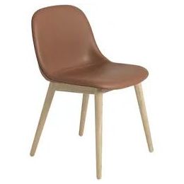 muuto Fiber Side Chair, wood base, easy leder cognac / eiche