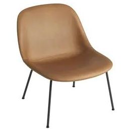 muuto Fiber Lounge Chair, tube base, refine leder cognac / schwarz