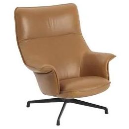 muuto Doze Lounge Chair, high back, swivel base, refine leder cognac / schwarz