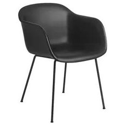 muuto Fiber Armchair, tube base, refine leder schwarz / schwarz