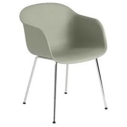 muuto Fiber Armchair, tube base, dusty green / chrome