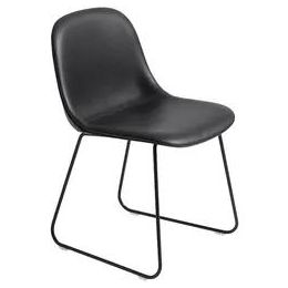 muuto Fiber Side Chair, sled base, refine leder schwarz / schwarz