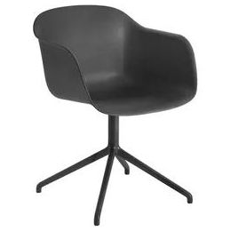 muuto Fiber Armchair, swivel base with return, schwarz / schwarz