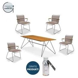 Houe Set aus SKETCH Dining Table 220cm und 4x Click Dining Chair mit Bambusarmlehnen Sand