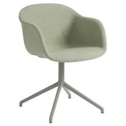 muuto Fiber Armchair, swivel base, allure leder jade / dusty green