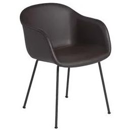 muuto Fiber Armchair, tube base, easy leder root / schwarz