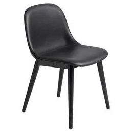 muuto Fiber Side Chair, wood base, refine leder schwarz / schwarz