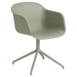 muuto Fiber Armchair, swivel base with return, dusty green / dusty green