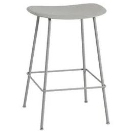 muuto Fiber Barhocker ohne R&uuml;ckenlehne, tube base, h&ouml;he 65 cm, grau / grau