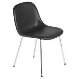 muuto Fiber Side Chair, tube base, refine leder schwarz / chrome