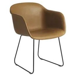 muuto Fiber Armchair, sled base, refine leder cognac / schwarz