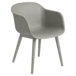 muuto Fiber Armchair, wood base, grau / grau