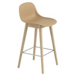 muuto Fiber Barhocker mit R&uuml;ckenlehne, wood base, h&ouml;he 65 cm, ochre / eiche