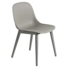 muuto Fiber Side Chair, wood base, grau / grau