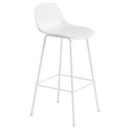 muuto Fiber Barhocker mit R&uuml;ckenlehne, tube base, h&ouml;he 75 cm, natural white / wei&szlig;