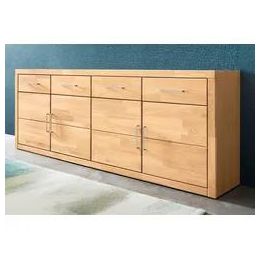 Sideboard OTTO HOME "Trondheim,200 cm breit,42 cm tief, Fronten Holzmassiv, Metallgriffe", beige (kernbuche teilmassiv), B:200cm H:80cm T:42cm, Holz teilmassiv, Sideboards, Sideboard, Korpus aus Holzwerkstoff,4 T&uuml;ren, 4 Schubladen, insgesamt 8 F&auml;cher, Topseller
