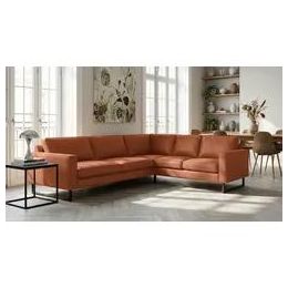 Ecksofa Home Affaire "Pinto, XXL, 250/290 cm, langer Schenkel, Ottomane", braun (cognac), B:290cm H:85cm T:250cm, Luxus-Microfaser in Lederoptik(100% Polyester);Cord (92% Polyester, 8% Polyamide), Sofas, Ecksofa, Cord, Chenille, Lederoptik, mit Keder, Metallf&uuml;&szlig;e, Wellenunterfederung