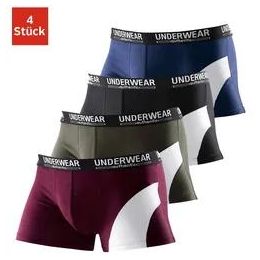 Boxer AUTHENTIC UNDERWEAR "Boxershorts f&uuml;r Herren", Damen, Gr. 8 (XXL), 4 Stk., bunt (marine, schwarz, olivgr&uuml;n, bordeaux), Jersey, Obermaterial: 95% Baumwolle, 5% Elasthan, unifarben, Unterhosen, mit kontrastfarbenen Einsatz