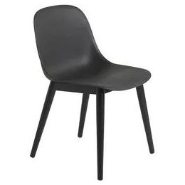 muuto Fiber Side Chair, wood base, schwarz / schwarz