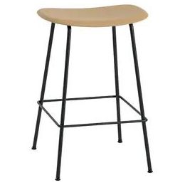 muuto Fiber Barhocker ohne R&uuml;ckenlehne, tube base, h&ouml;he 65 cm, ochre / schwarz