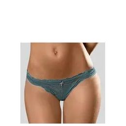 String Lascana "Premium Dessous", Damen, Gr. 44/46, gr&uuml;n (smaragd), Spitze, Obermaterial: 90% Polyamid, 10% Elasthan, figurbetont, Unterhosen String, aus zarter Spitze mit feiner Zierschleife und Accessoire