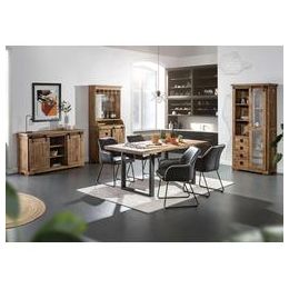 Midischrank GUTMANN FACTORY "Kamerun Bar Kommode mit Buffet-Aufsatz", beige (natur), B:90cm H:190cm T:33cm, Massivholz, Schr&auml;nke, Midischrank, mit Spiegel und Glashalter