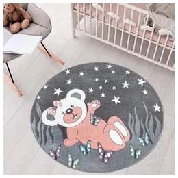 Kinderteppich Carpet City "ANIME916", grau, H:11mm &Oslash;:120cm, Polypropylen (PP), Teppiche, Kinderteppich, Kinderzimmer Teppich Modern mit lustigen Cartoon-Figuren, Multi