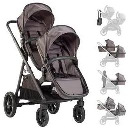 Zwillings-Kombikinderwagen BABYGO "Duo, grau", Kinder, grau, Kinderwagen, inkl. Wickeltasche u. 2 Regenhauben