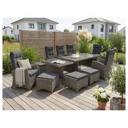 Garten-Essgruppe Konifera "Monaco", grau, Polyrattan, Sitzm&ouml;bel-Sets, Gartenm&ouml;bel-Set, f&uuml;r 10 Personen Aluminium, Polyrattan, R&uuml;ckenlehne verstellbar, Topseller
