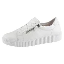 Plateausneaker Gabor, Damen, Gr. 44, wei&szlig;, Leder, unifarben, Schuhe Plateausneaker, Freizeitschuh, Halbschuh, Schn&uuml;rschuh mit zwei Rei&szlig;verschl&uuml;ssen, Topseller