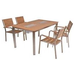 Garten-Essgruppe Garden Pleasure "FLORENCE", beige (champagner, teak, optik, braun, champagner), B:150cm H:85cm T:190cm, Aluminium, Kunststoff, Sitzm&ouml;bel-Sets, mit platzsparenden Stapelst&uuml;hlen
