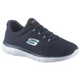 Slip-On Sneaker Skechers "Summits", Damen, Gr. 39, blau (navy), Synthetik, Textil, Schuhe, Slipper, Freizeitschuh, Komfortschuh mit gepolstertem Schaftrand, Topseller