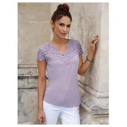 Spitzenshirt Lady "Shirt", Damen, Gr. 52, lila (flieder), 95% Polyester, 5% Elasthan, Spitze:100% Polyester, unifarben, V-Ausschnitt, Shirts