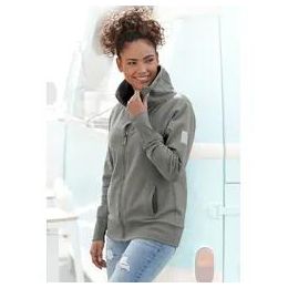 Sweatjacke ELBSAND "Alvis", Damen, Gr. S (36), gr&uuml;n, angeraute Sweatware, Obermaterial: 95% Baumwolle, 5% Elasthan, unifarben, figurumspielend h&uuml;ftlang, Sweatjacken Sweatjacke, mit Logodruck am Kragen, bequeme Freizeitjacke, Topseller